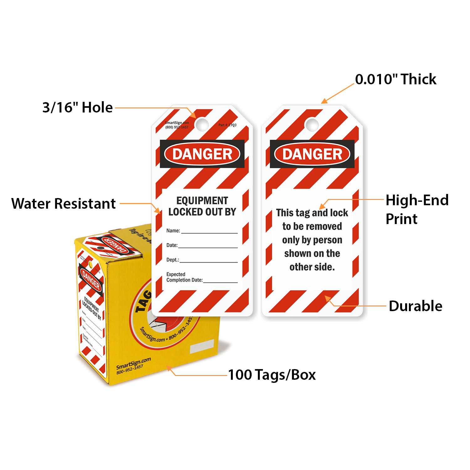 Danger Equipment Locked Out Tag-On-A-Roll, Tag with Fiber Patch, SKU: T ...