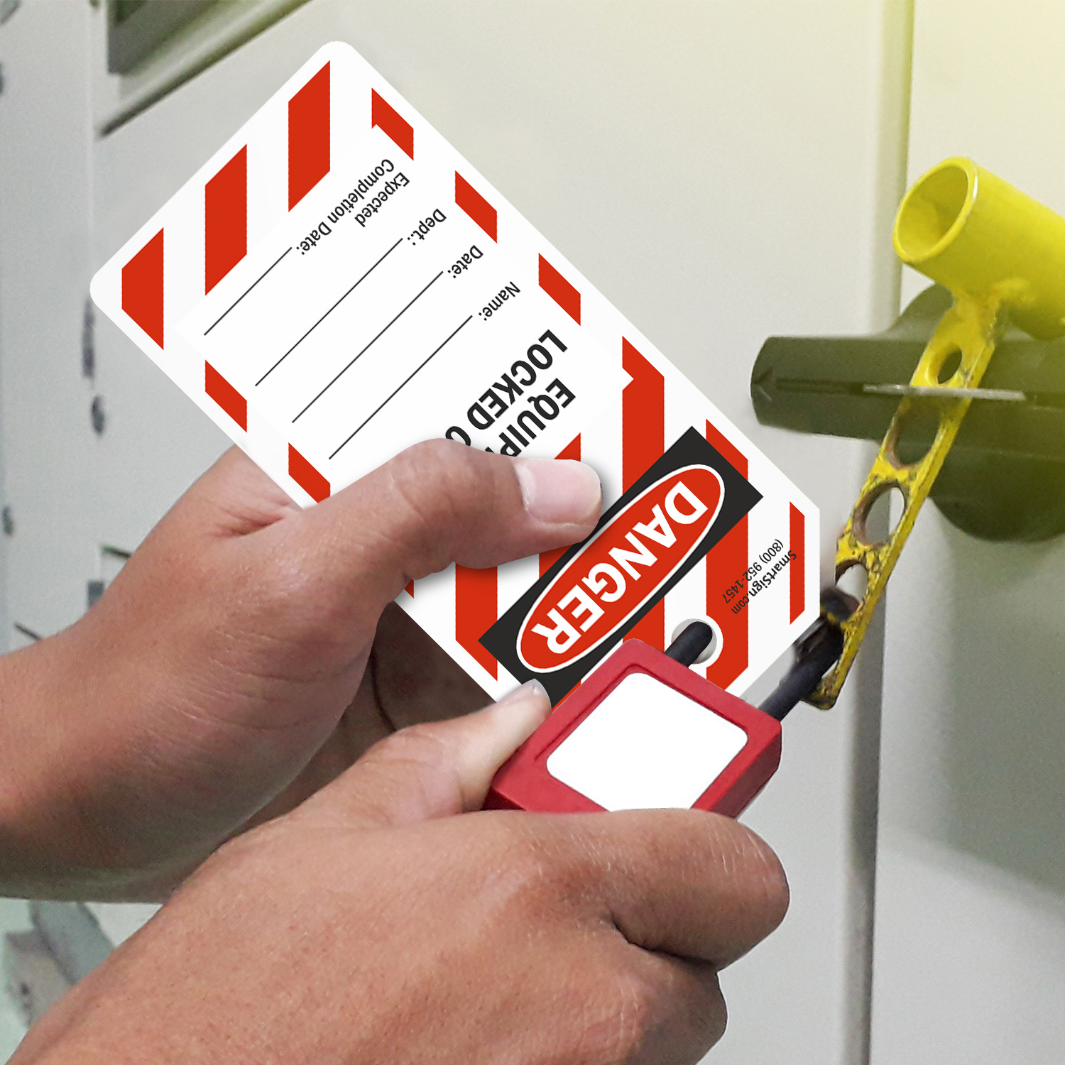 Danger Equipment Locked Out Tag-On-A-Roll, Tag with Fiber Patch, SKU: T ...