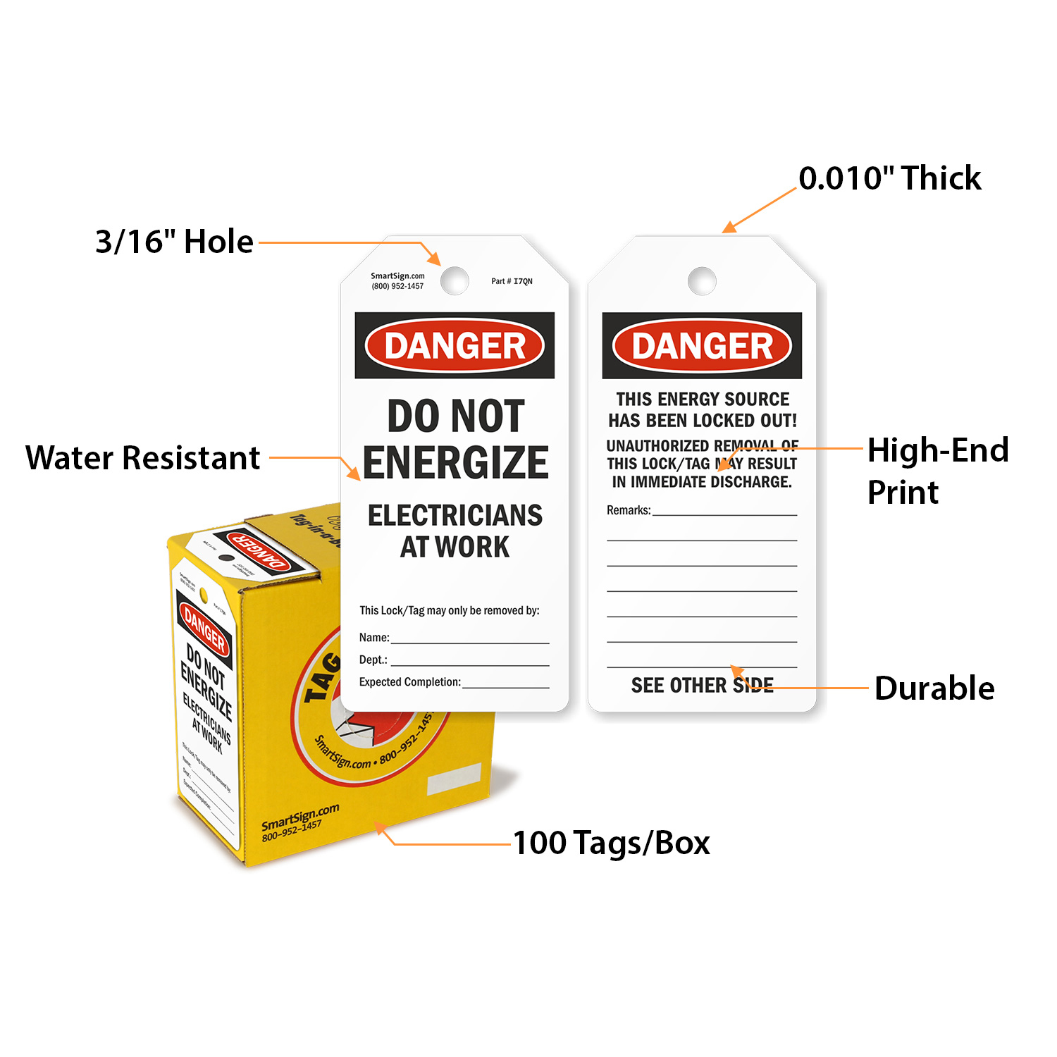 Danger Do Not Energize Lockout Tag-on-A-Roll, SKU: T-BOX-014