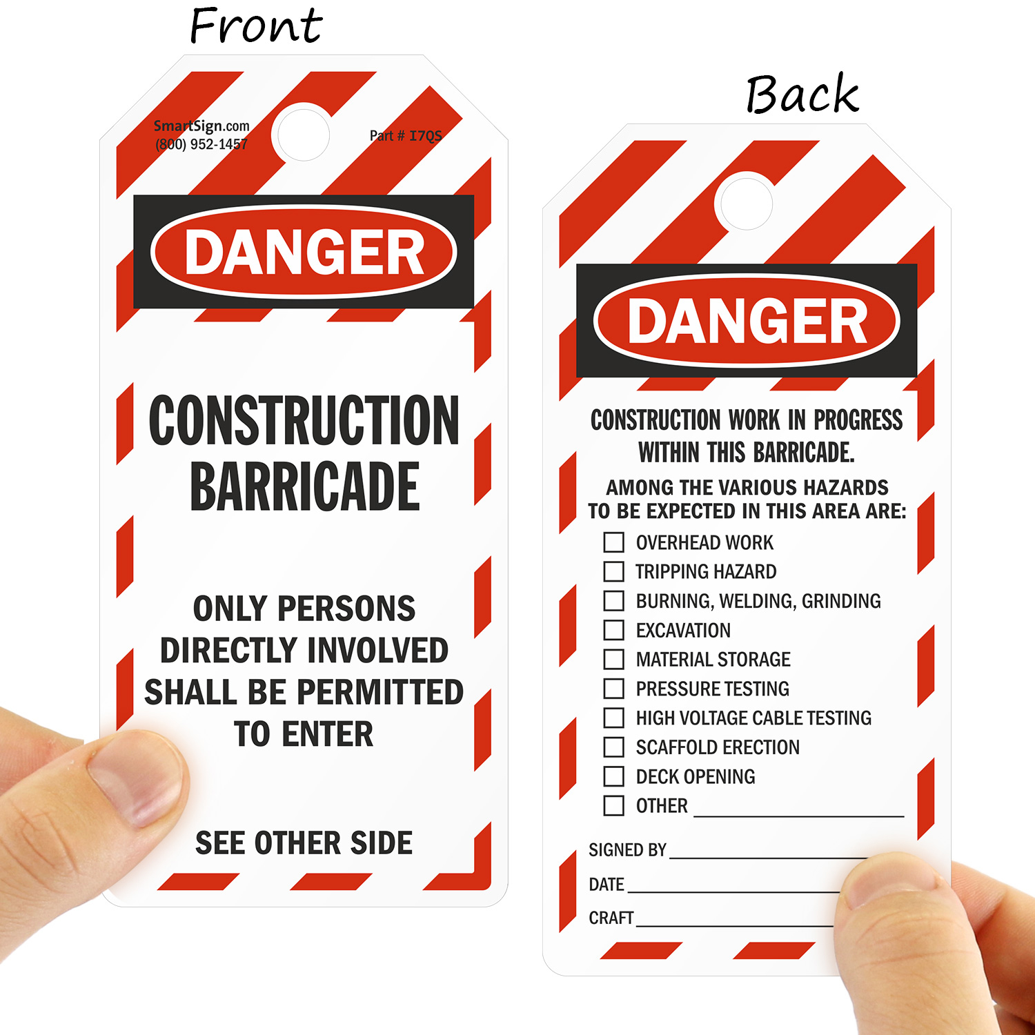Danger Construction Barricade Tag-in-a-Box, SKU: T-BOX-109