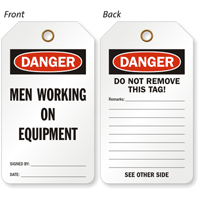 Men Working On Equipment Tag - OSHA Danger Safety Tag, SKU: TG-0833